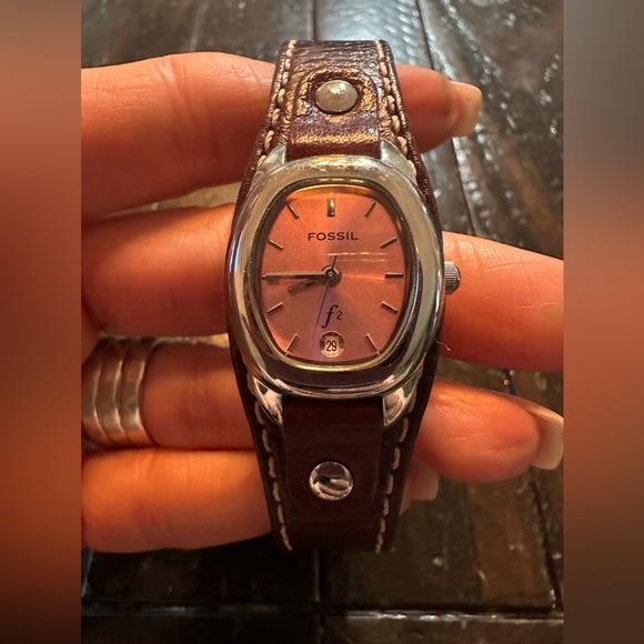 Fossil | Accessories | Fossil Pink Face Leather Band Watch | Poshmark